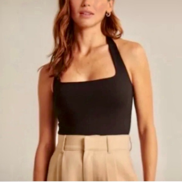 Abercrombie & Fitch | Tops | Abercrombie Fitch Black Square Neck Halter Thong Bodysuit Modern ...